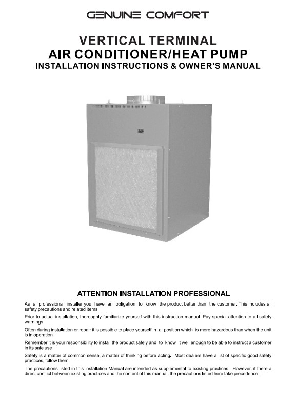 GCVT VTAC User Manual – Genuine Comfort